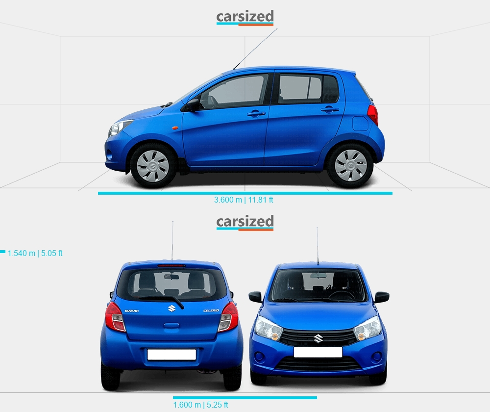 Suzuki Celerio 2014-2021 Dimensions Side View