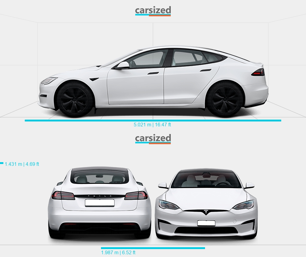 Tesla Model S 2021-present Dimensions Side View