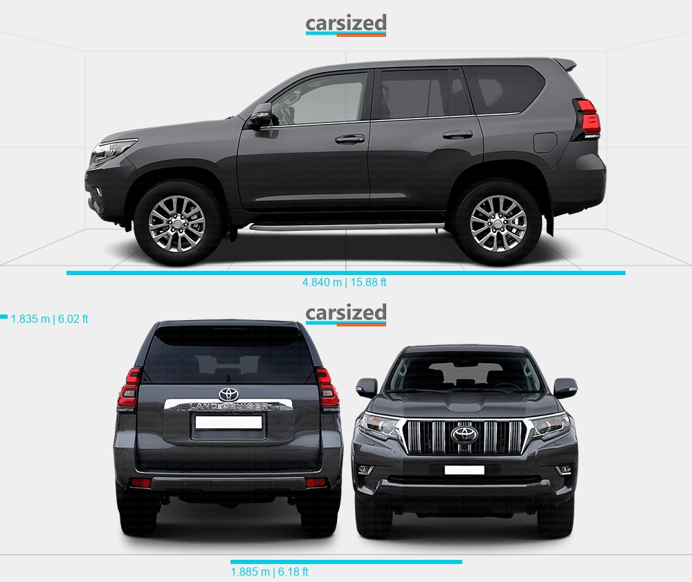 Toyota Land Cruiser Prado 2018-2023 Dimensions Side View