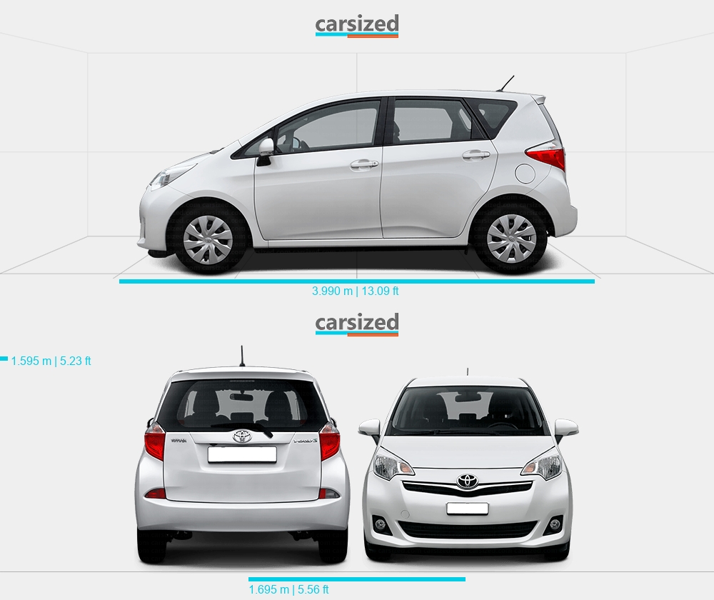 Toyota Verso S 2010-2014 Dimensions Side View