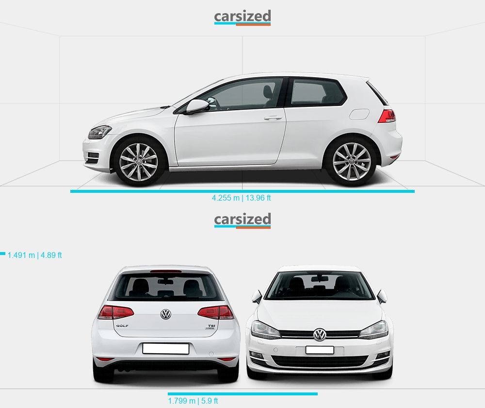 Volkswagen Golf 2012-2017 Dimensions Side View