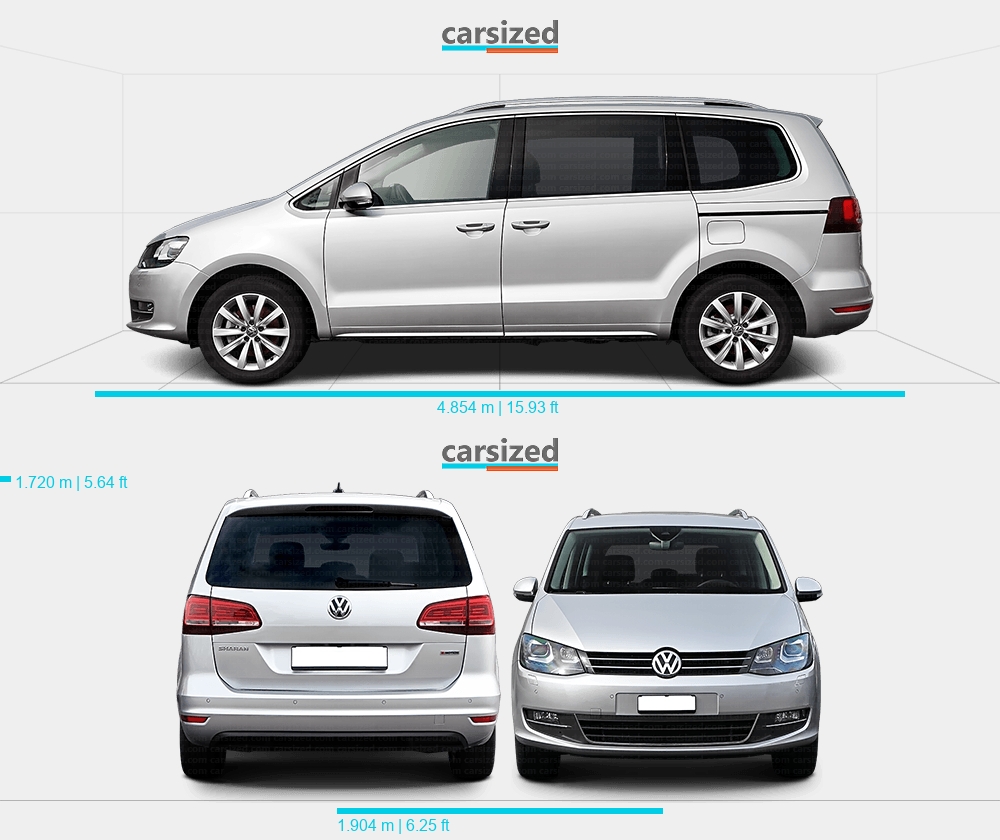 Volkswagen Sharan 2010-2020 Dimensions Side View