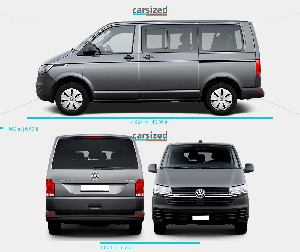 Volkswagen Transporter 2019-2024 Dimensions Side View