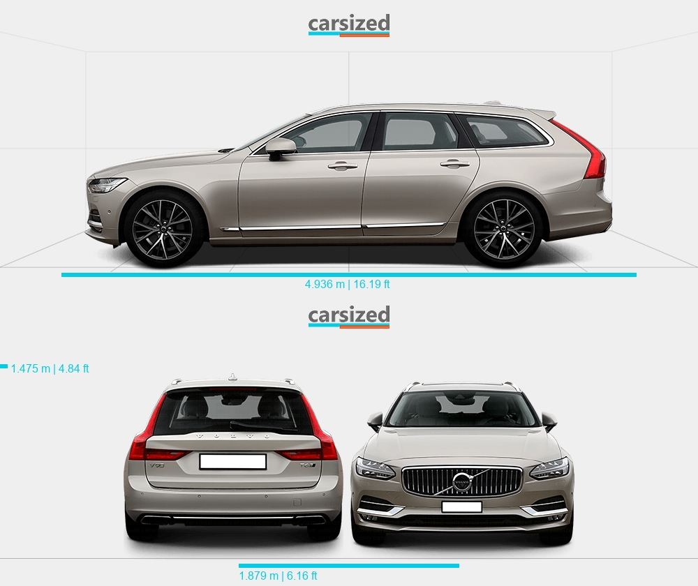 Volvo V90 2016-2020 Dimensions Side View