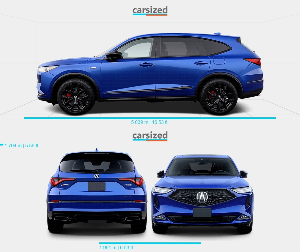 Acura MDX 2021-presente Dimensiones Vista frontal