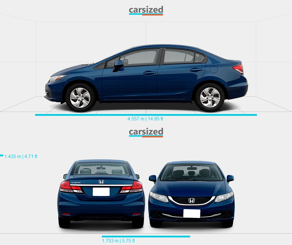 Honda Civic 2013-2015 Dimensiones Vista lateral