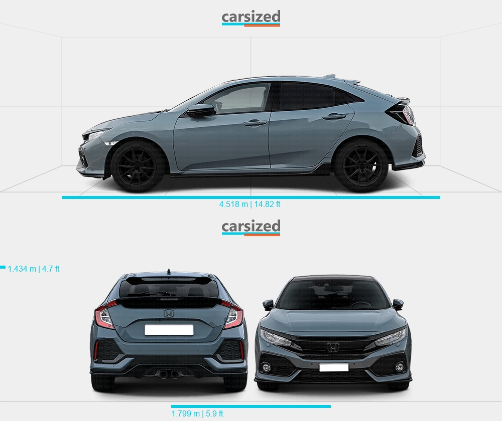 Honda Civic 2016-2022 Dimensiones Vista frontal
