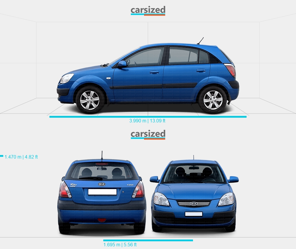 Kia Rio 2005-2009 Dimensions Vista lateral