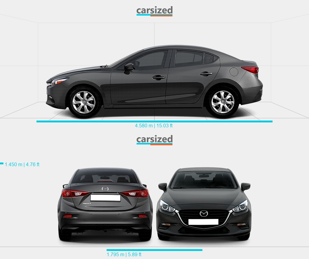 Mazda 3 2017-2018 Dimensiones Vista lateral