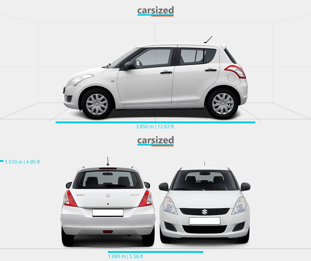 Suzuki Swift 2010-2017 Dimensiones Vista lateral