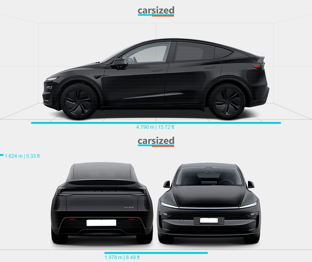 Tesla Model Y 2025-presente Dimensiones Vista frontal
