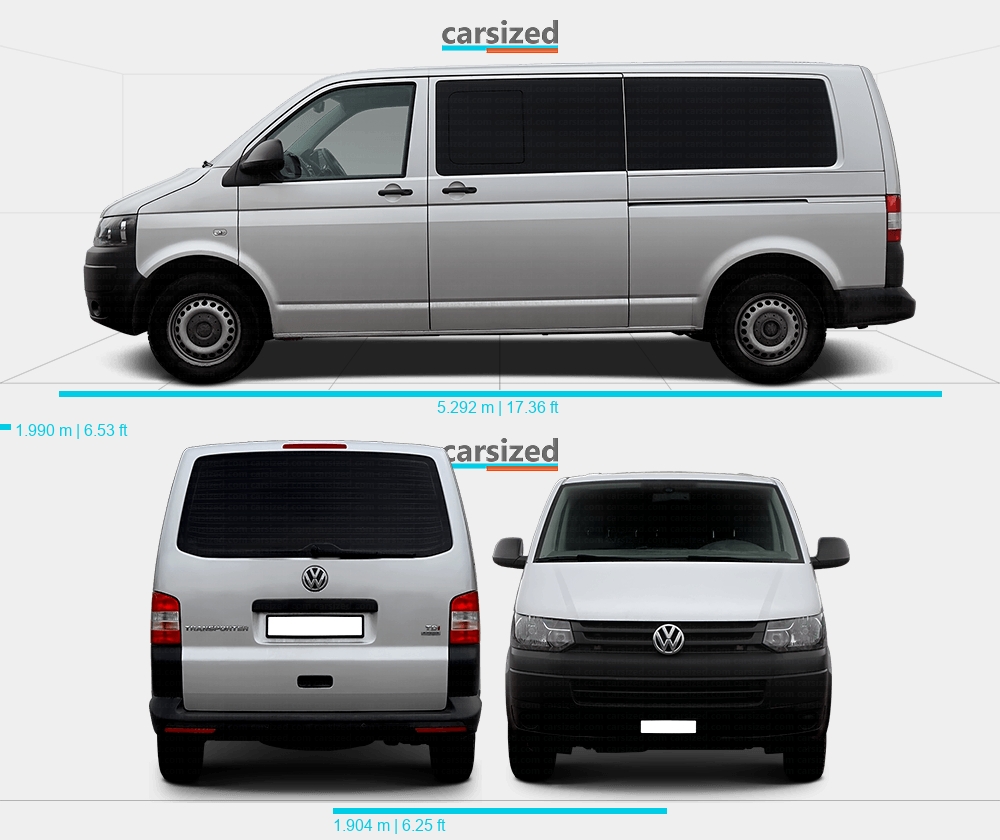 Volkswagen Transporter 2009-2015 Dimensiones Vista frontal