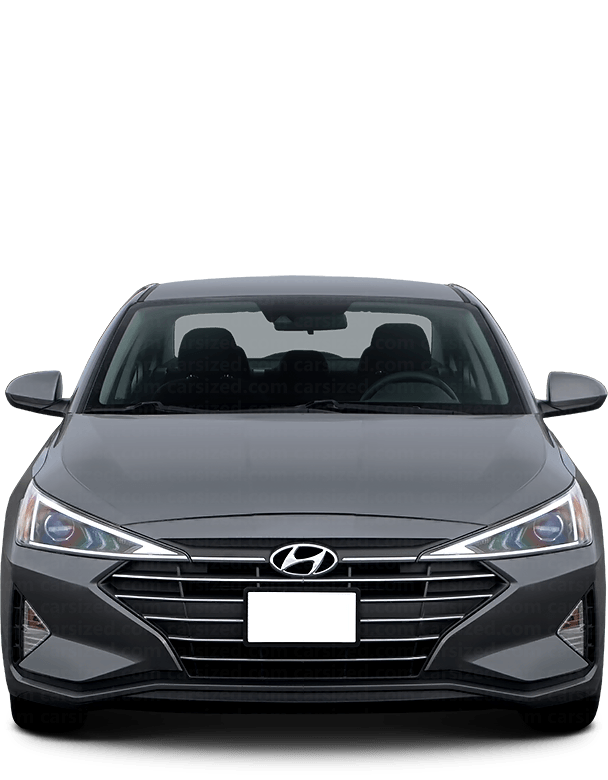 Dimensions: Hyundai Elantra 2018-2020 vs. Bugatti Chiron 2016-2022